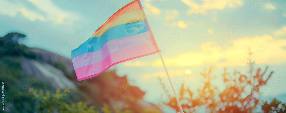 Transgender pride flag held high during a peaceful protest, symbol of ...