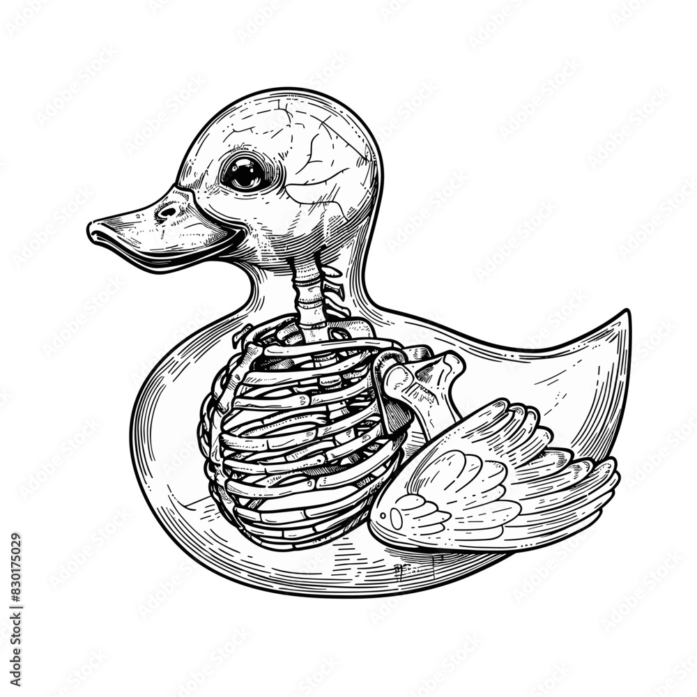 X-ray of a duck revealing its skeletal structure. Black and white ...