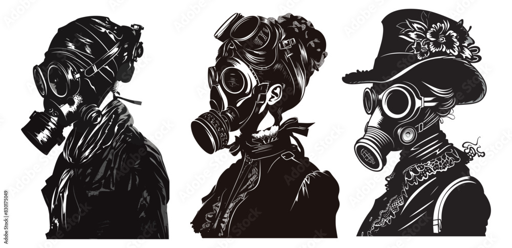 Collection of three vector portraits depicting dystopian Victorian ...