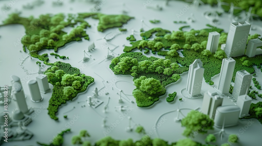 Minimalist World Map with Green Forests Description: A simple world map ...