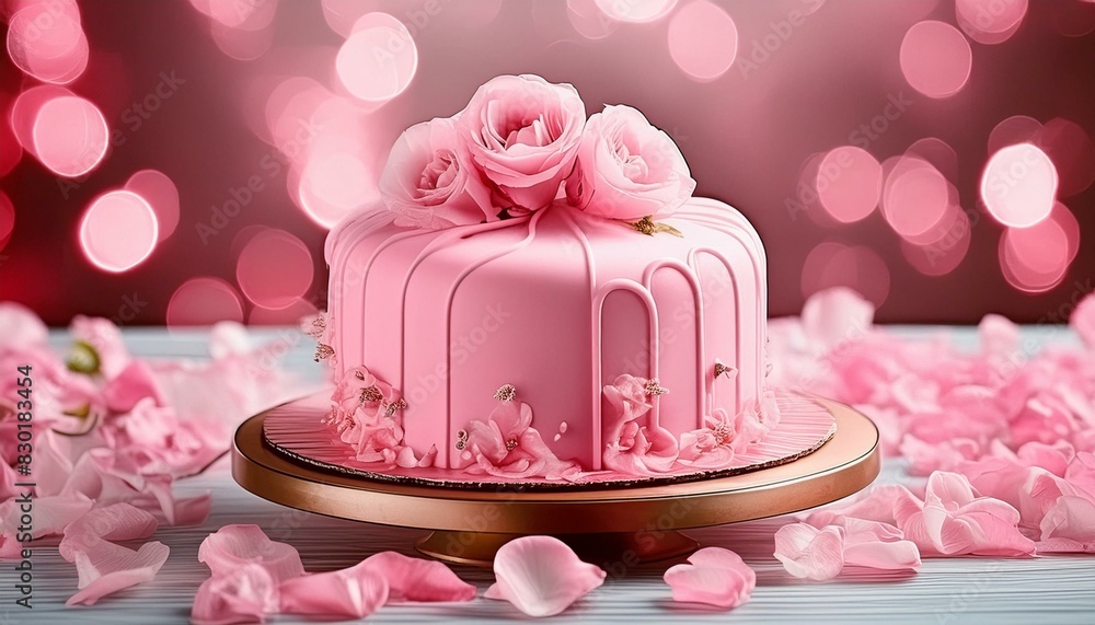 pastel o torta de color rosa con flores rosas y otras decoraciones 4 ...