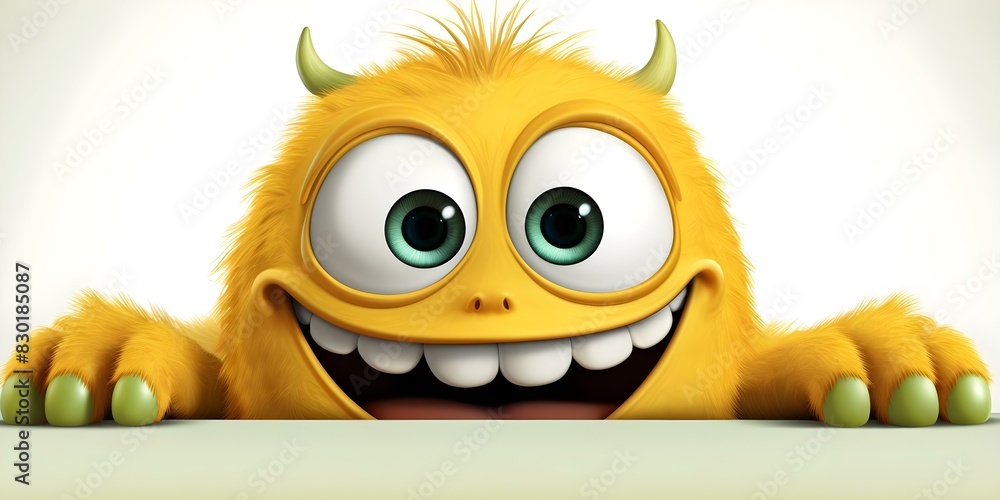 Cute friendly cartoon monster with big eyes and a smile like Godzilla ...