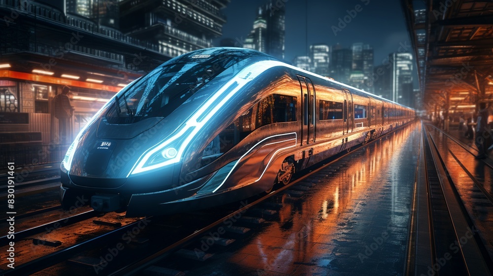 Hyperrealistic bullet train zooming through a cyberpunk city, 3D ...