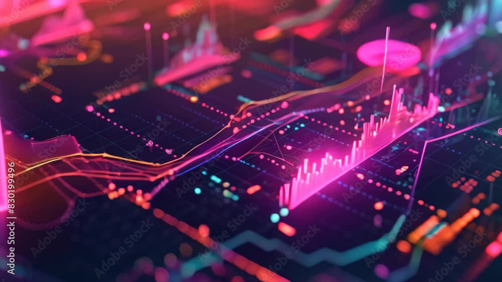 Dynamic stock market chart with vibrant pink and blue lights showcasing ...