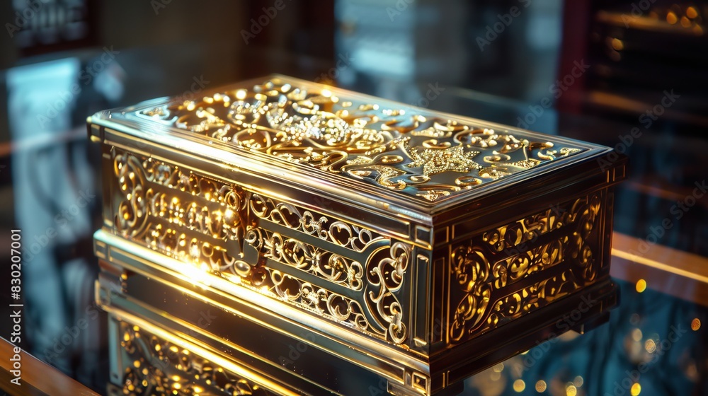 Jewelry Box: Placed on a sleek surface, a jewelry box shines with its ...