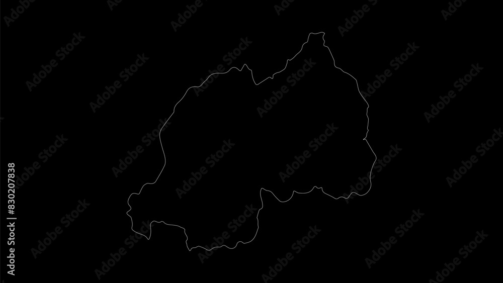 Rwanda map vector illustration. Drawing with a white line on a black ...