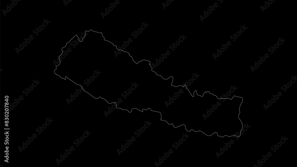 Nepal map vector illustration. Drawing with a white line on a black ...