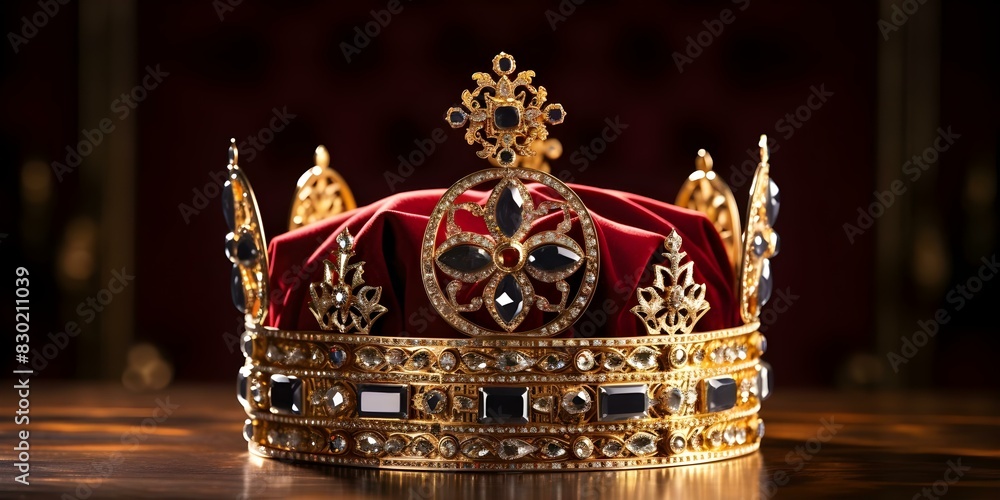 Crown Jewels of the UK Monarchy on a Red Background with Space for Text ...