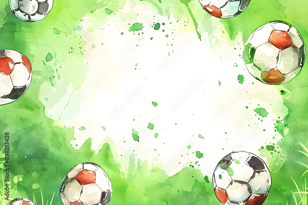 Cute cartoon football frame border on background in watercolor style ...