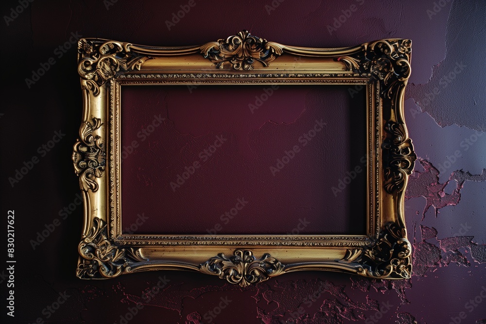 /imagine: An ornate gold frame on a rich burgundy wall, the framea??s ...