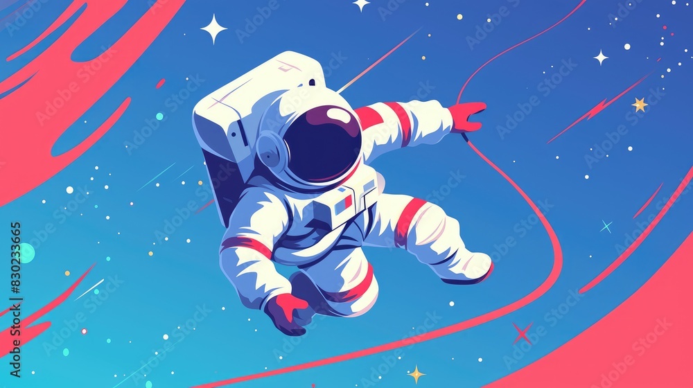Illustration of a 2d cartoon astronaut floating in space portrayed in a ...