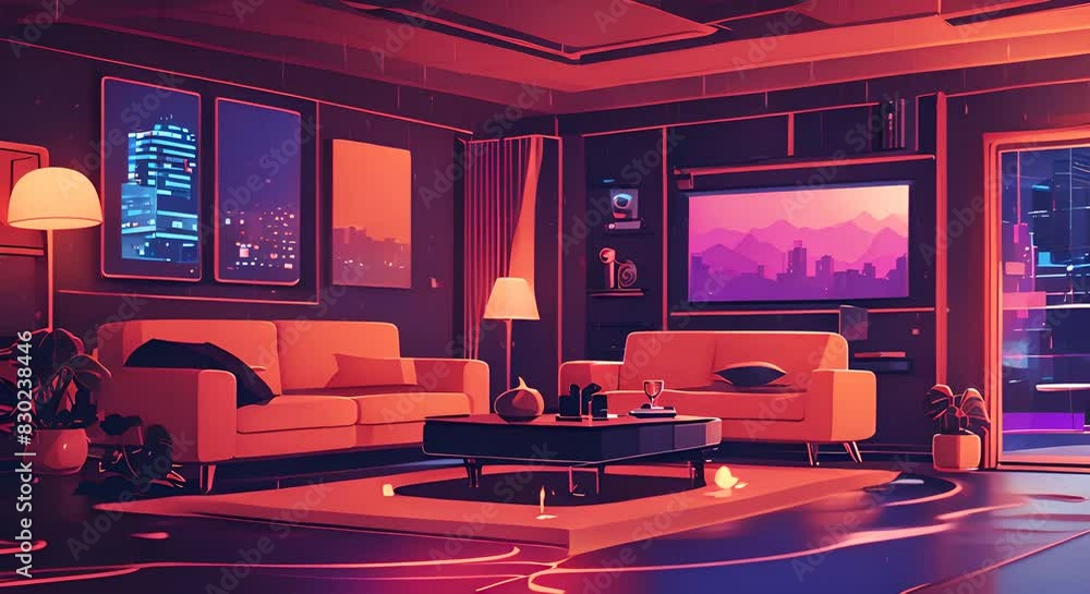 Background animation loop stream overlay interior cozy futuristic ...