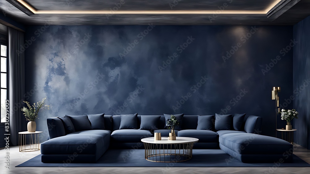 Luxury premium living room with sofas and table, accent wall with ...