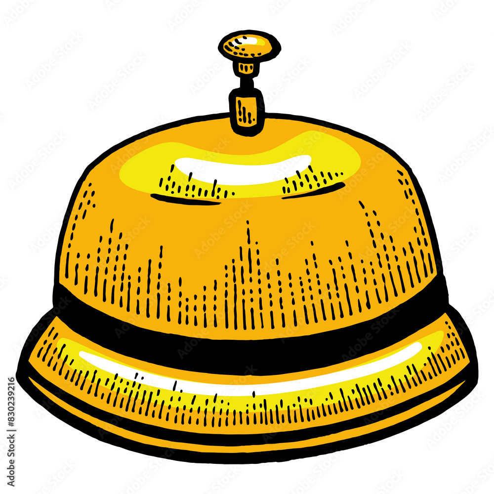 Reception desk call bell sketch color engraving PNG illustration. T ...
