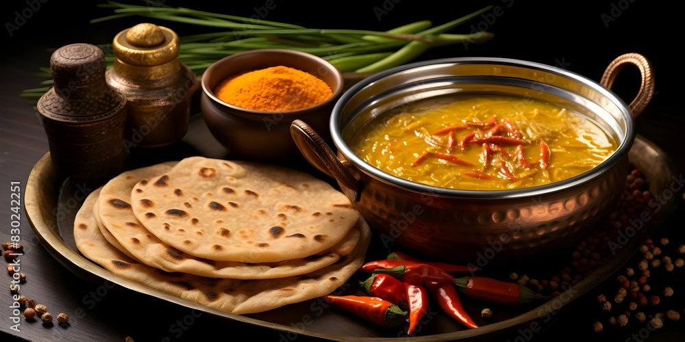 Photograph Malaysia's iconic Roti Canai dish with dhal curry and ...