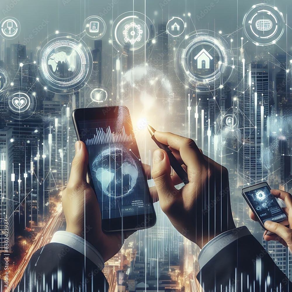 Hand using futuristic smart phone for worldwide networking , innovation ...