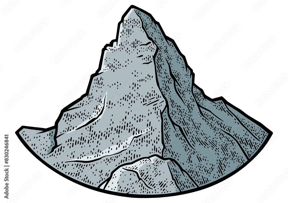 Matterhorn mountain of the Alps sketch color engraving PNG illustration ...