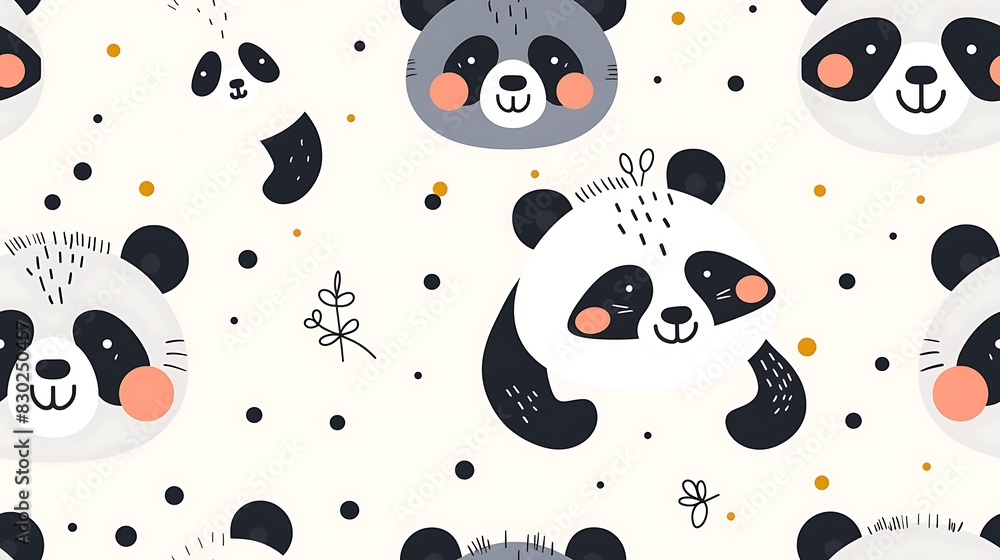 Adorable cartoon panda pattern with playful facial expressions and ...