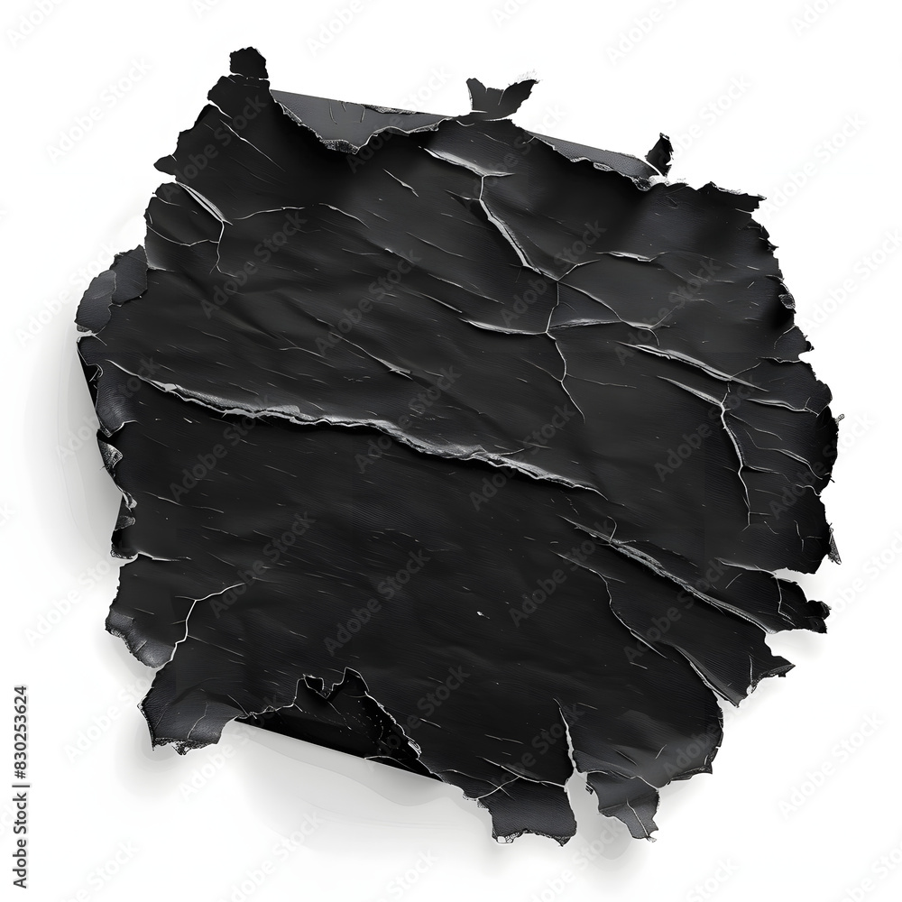 Png torn black paper sticker, textured shape isolated on white ...