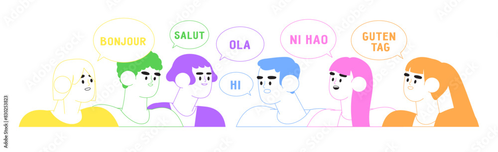 Multilingual greeting flat vector illustration concept. Friendly ...