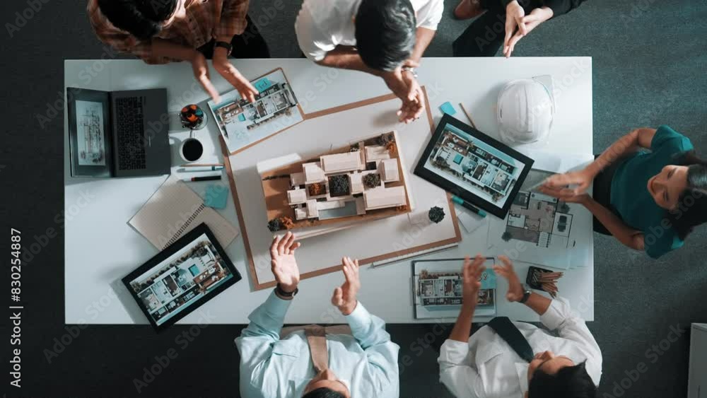 Vídeo do Stock: Top view of manager shaking hand and clapping hands to ...
