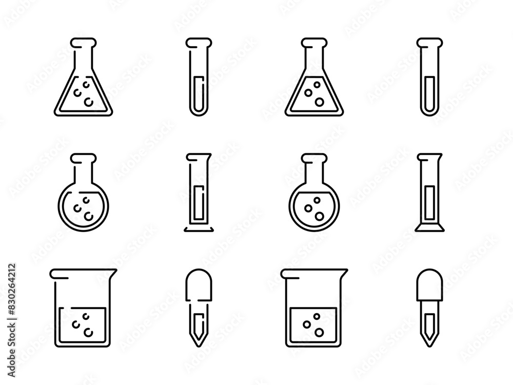Science laboratory equipment vector icon set. Basic flat design ...
