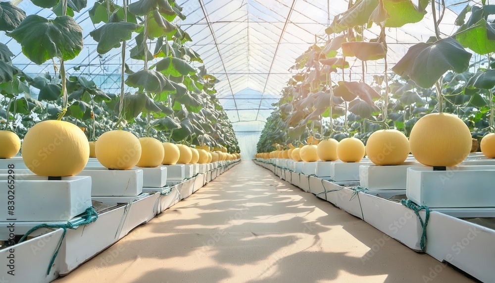 Foto de Agriculture concept Melon farm in large greenhouses Use modern ...