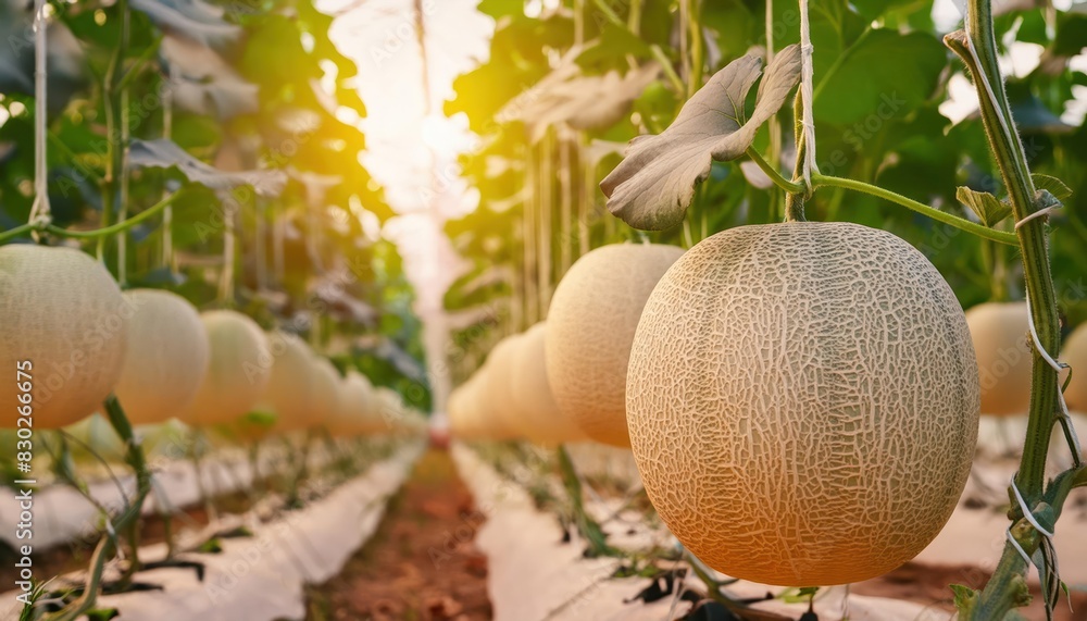 Agriculture concept Melon farm in large greenhouses Use modern ...