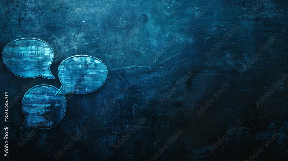 Artistic blue textured background with transparent speech bubbles ...