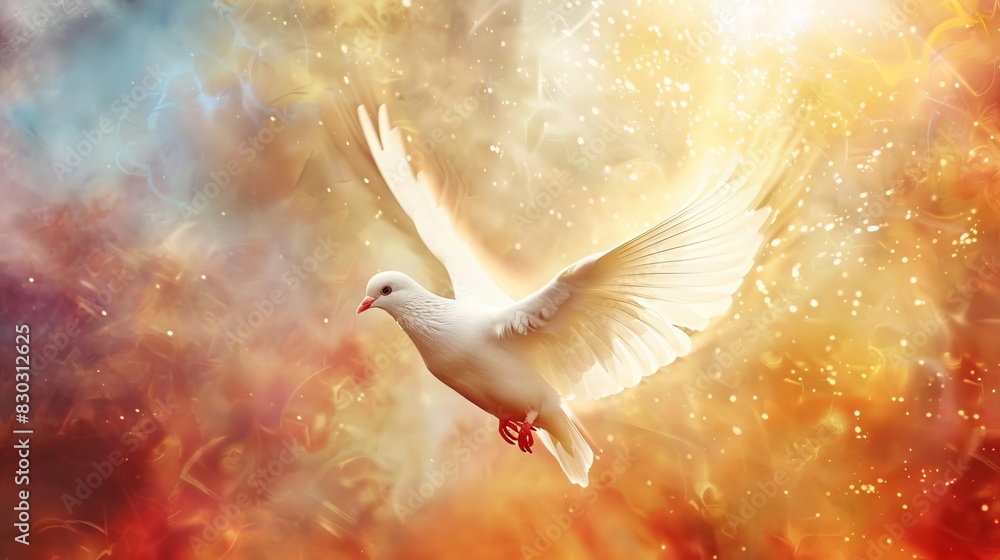 radiant white dove descending from heavenly light symbol of peace love ...