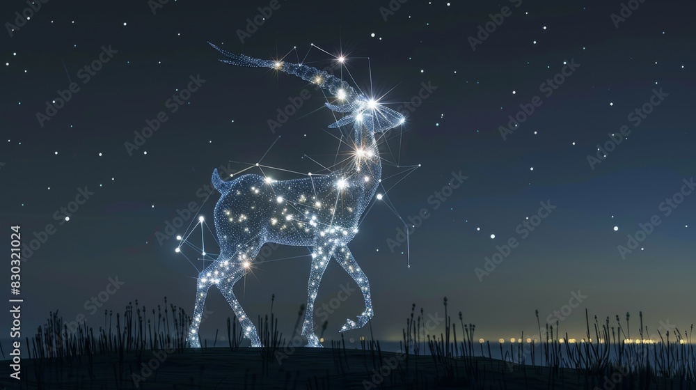 Capricorn the goat as a mythical sea creature depicted in a starry ...