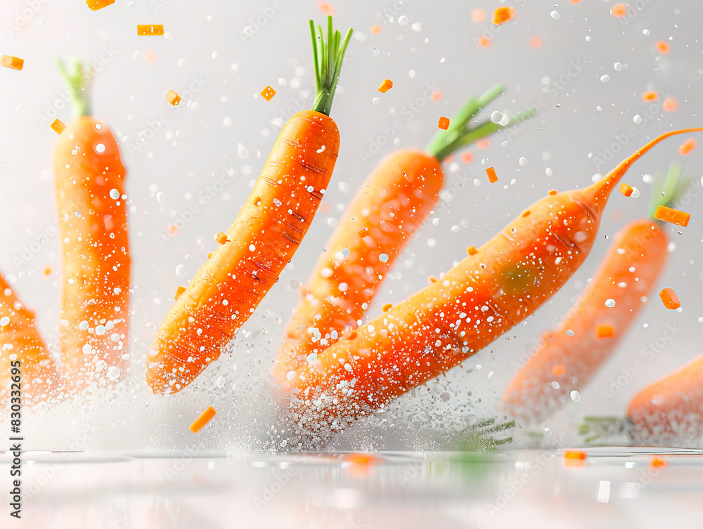photography of CARROTS falling from the sky, hyperpop colour scheme ...