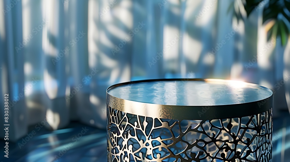 Intricacies of a metal side table, concept of realistic modern interior ...