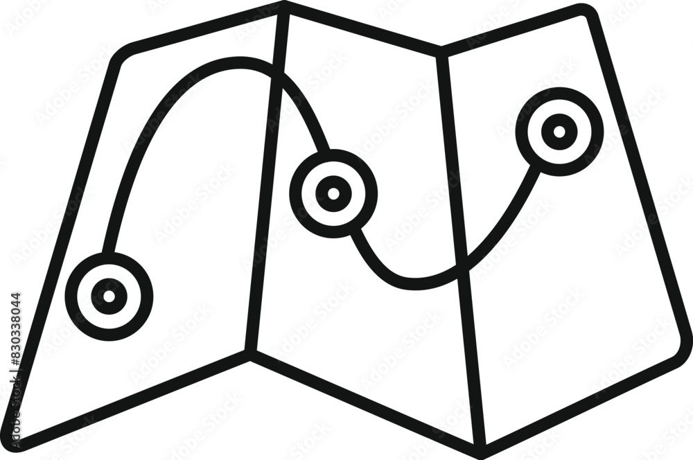 Simple line art illustration of a folded treasure map with marked ...