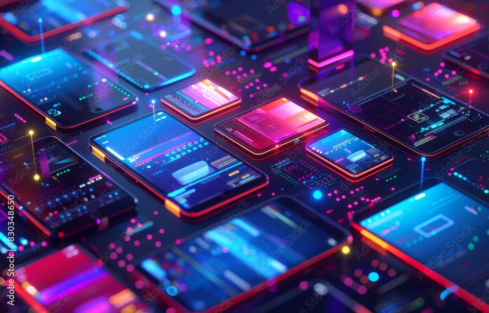 3D rendering of multiple devices like laptop, tablet and mobile phone ...