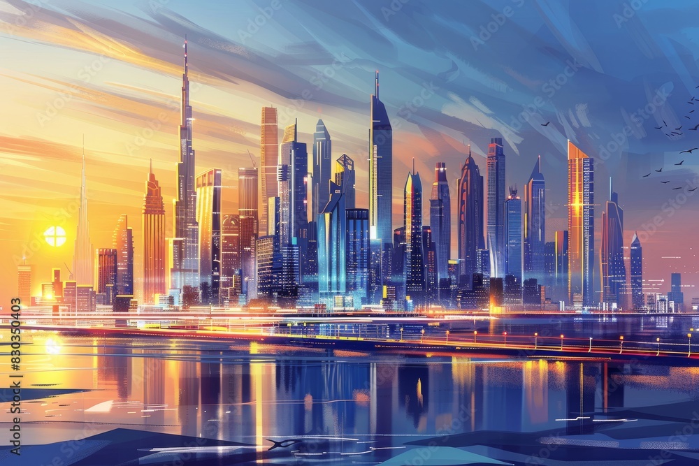 Photo & Art Print Dubai city UAE amazing futuristic cityscape skyline ...