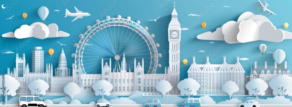 Paper art style depicting a cityscape with famous landmarks such as Big ...