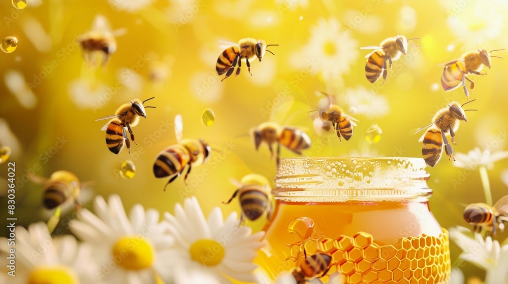 Whimsical honeybee hive backdrop with a yellow background, honeycomb ...