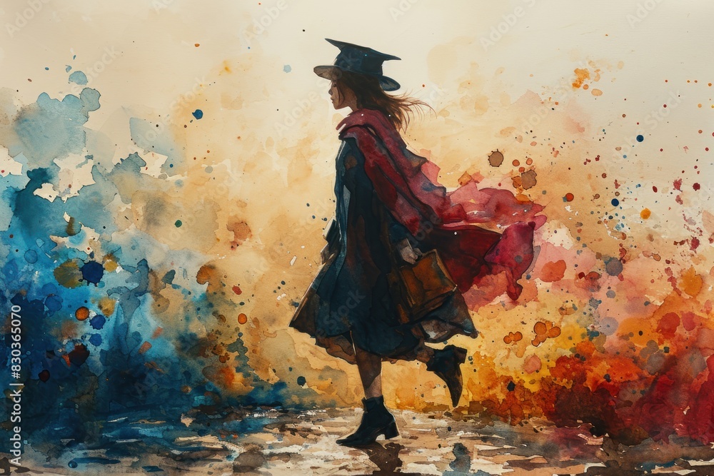 Graduation concept in a watercolor style. Graduation celebration ...