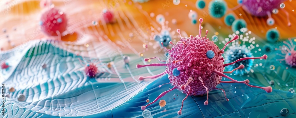 3D model targeting cancer cell flat design top view, technological ...