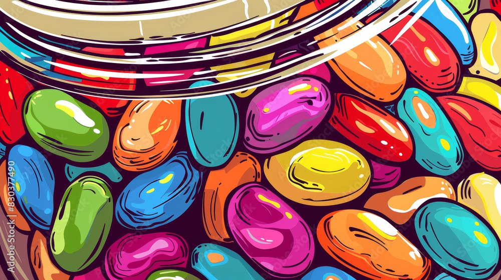Highresolution illustration of a colorful jelly bean jar with assorted ...