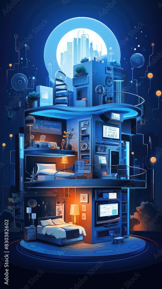 Smart home lighting control illustration flat design front view ...