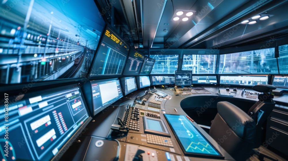 the control room of a high-speed rail network, where advanced signaling ...