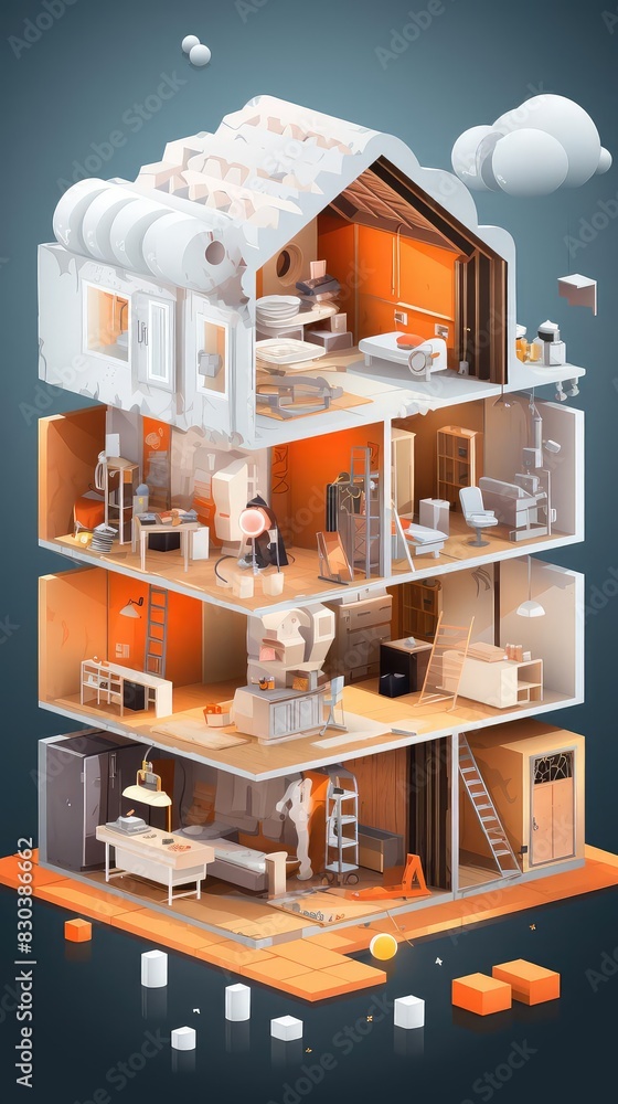 Spray foam insulation application illustration flat design top view ...