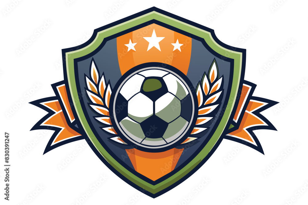 Flat football icon, soccer ball, with shield. Sports game. Vector ...