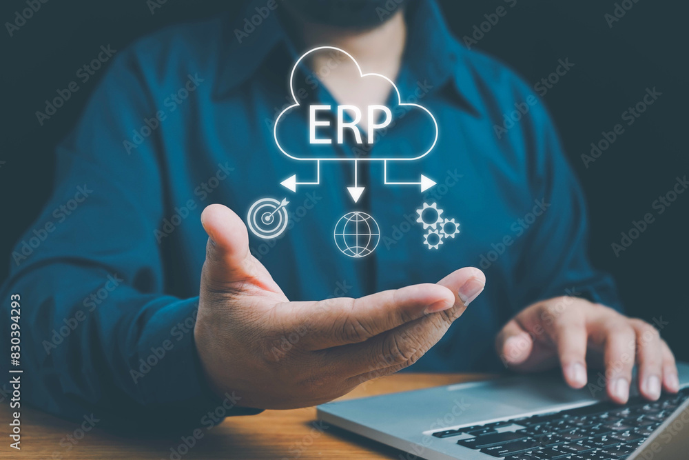 Cloud ERP, ERP, Enterprise Resource Planning concept. Businessman ...