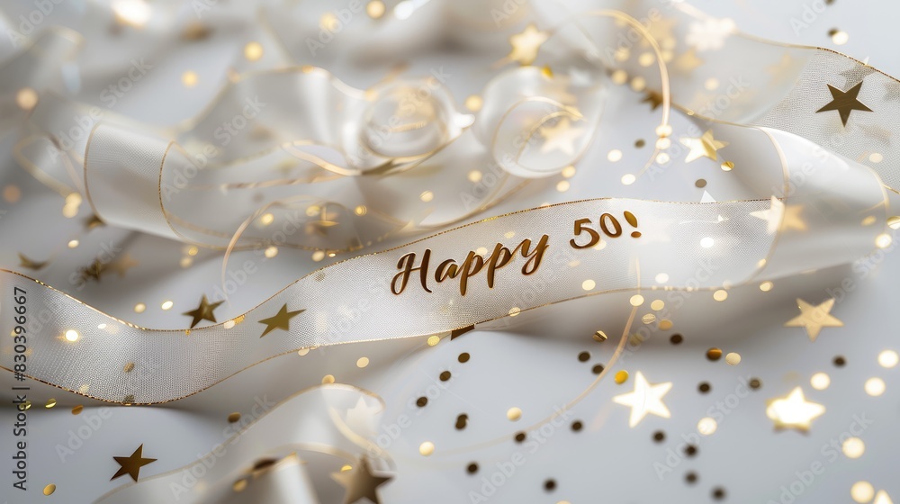 Celebrating 50, happy text in festive font, marking a joyful milestone ...