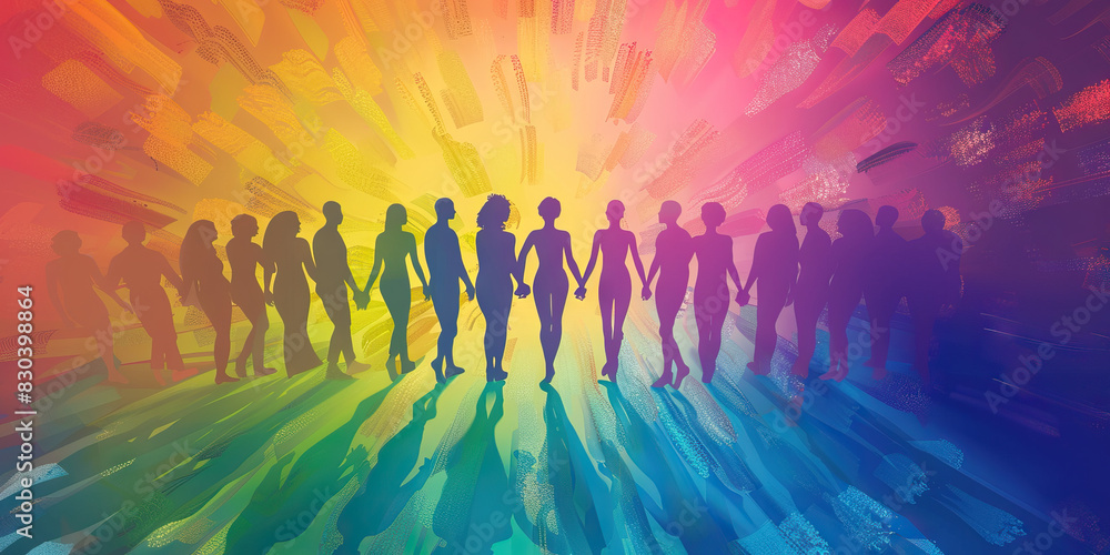 Inclusivity (Rainbow Colors): A circle of diverse figures holding hands ...