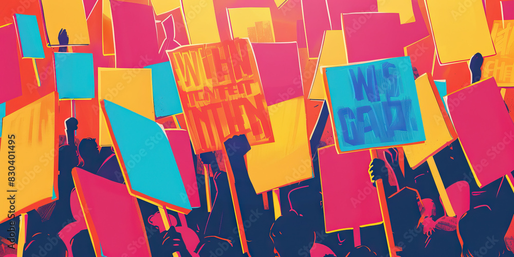 Signs (Various Colors): Simple, abstract shapes resembling protest ...