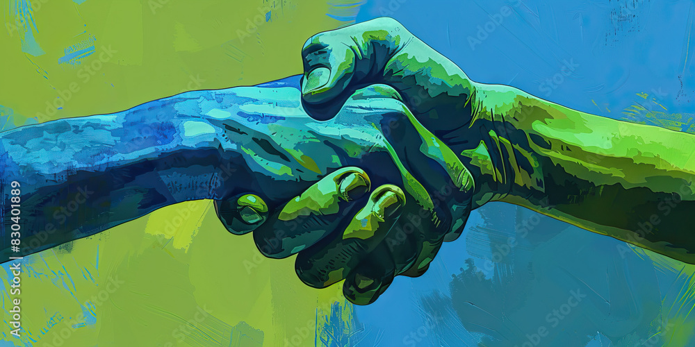 Unity (Blue and Green): Two hands clasped together, symbolizing ...